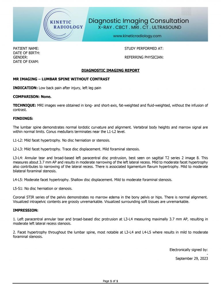Sample Reports Download - Kinetic Radiology