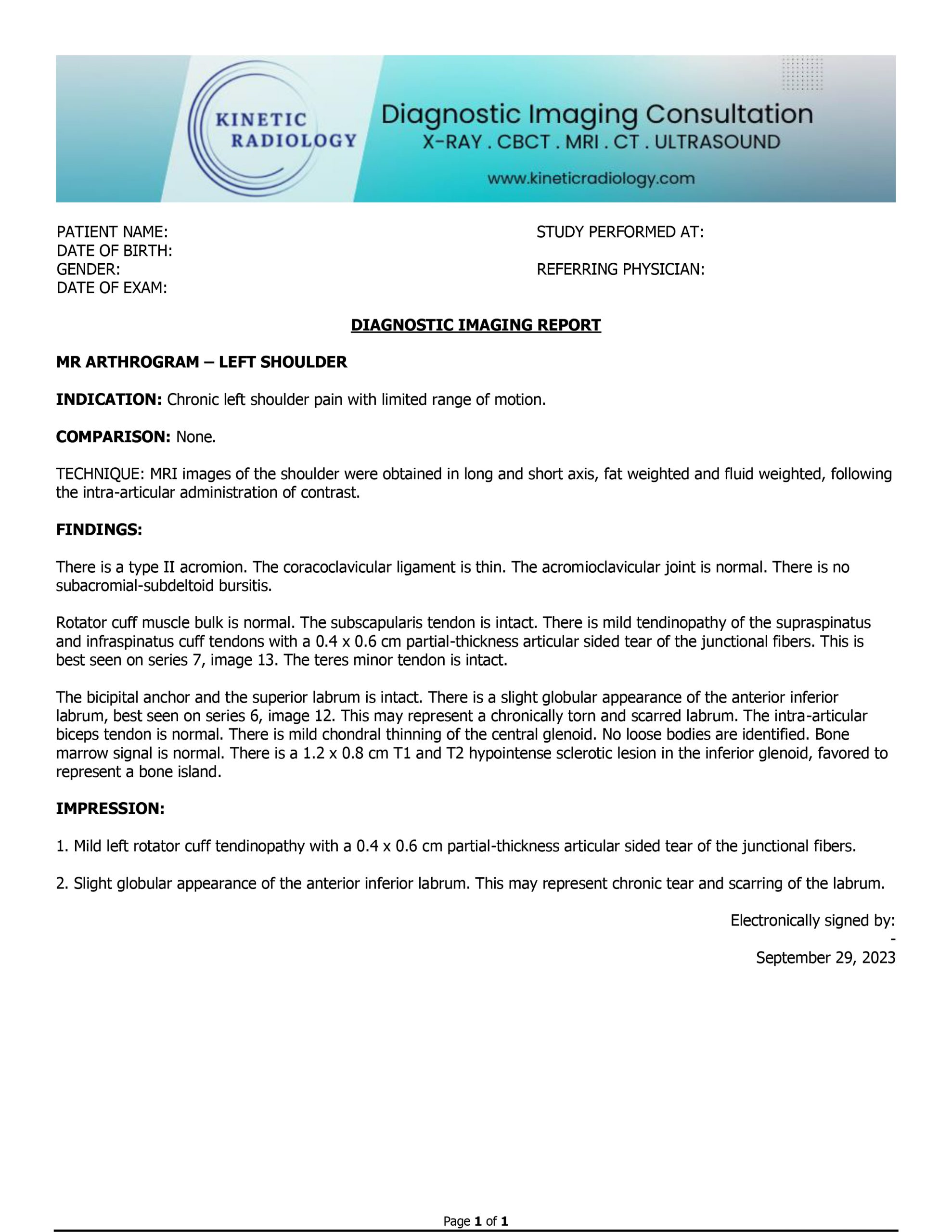 Sample Reports Download - Kinetic Radiology