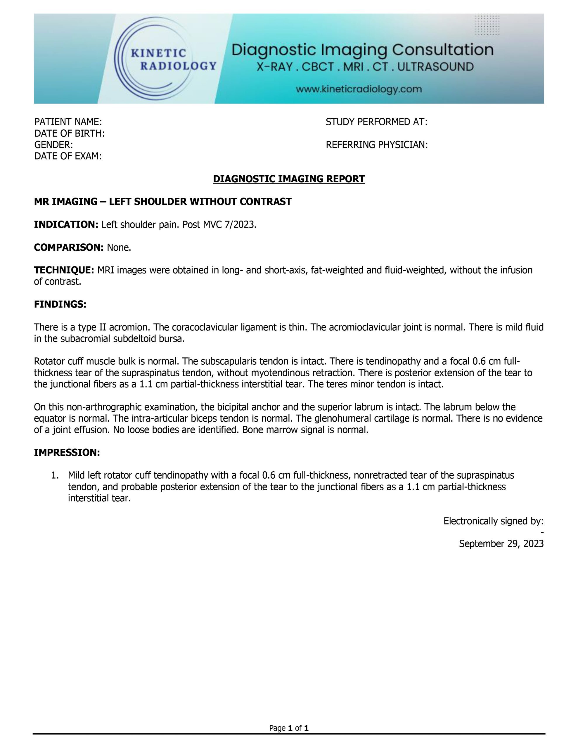 Sample Reports Download - Kinetic Radiology